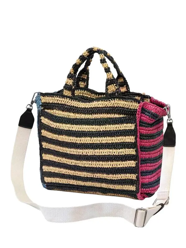 Dkny Striped Logo-embroidered Tote Bag - Black