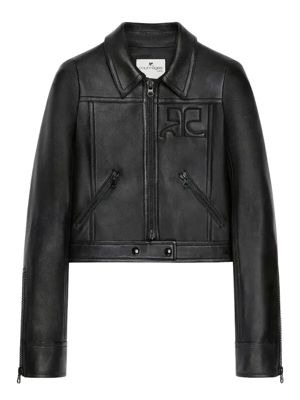 COURREGES Leather Logo Detail Jacket - Black