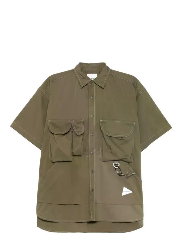AND WANDER Multi-pocket Short-sleeve Shirt - Green