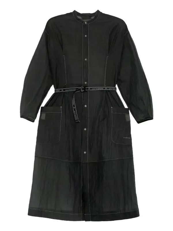 AND WANDER Sheer Ripstop Band Collar Shirt - Black