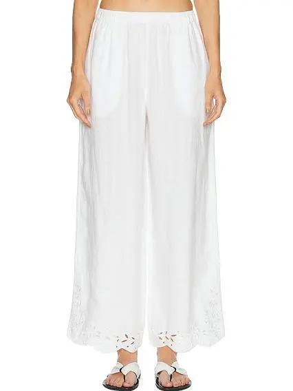 Lunya Linen Embroidered Eyelet Pant - Sincere White