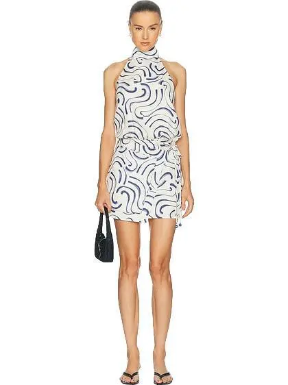 Alexis Sirenza Dress With Halterneck And Wrap Tie - Blue Wave