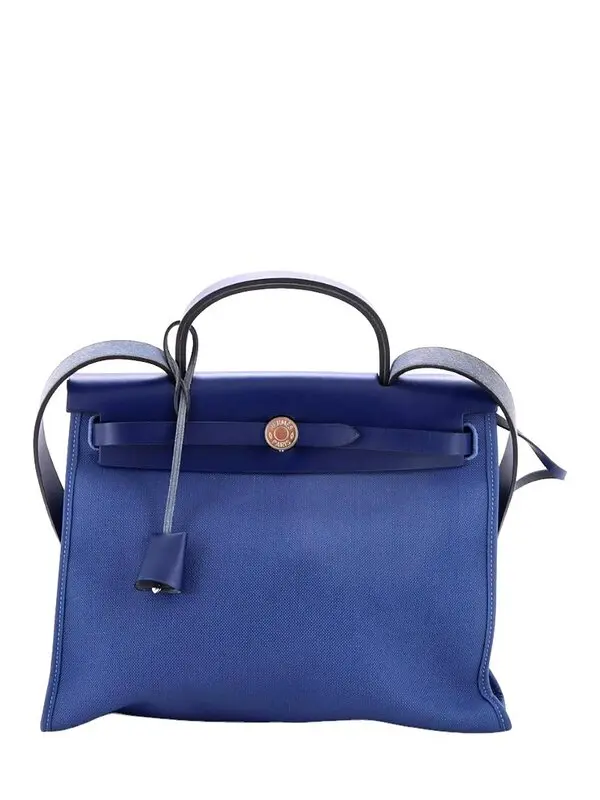 Hermès 31 Herbag Zip Leather And Toile - Blue