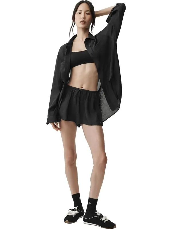 Alo Yoga Semi-sheer Golden Hour Relaxed Fit Shorts - Black