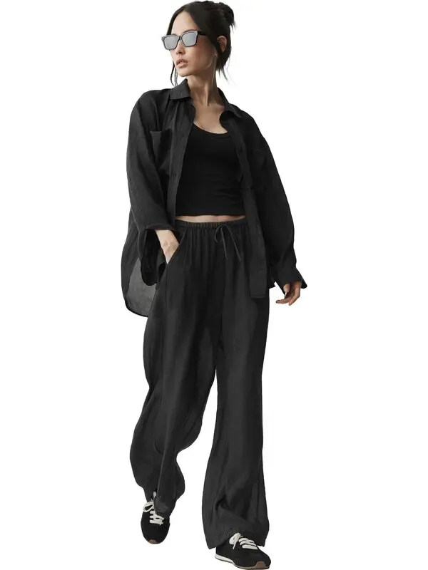 Alo Yoga Semi-sheer Golden Hour High-waist Straight Leg Pants - Black