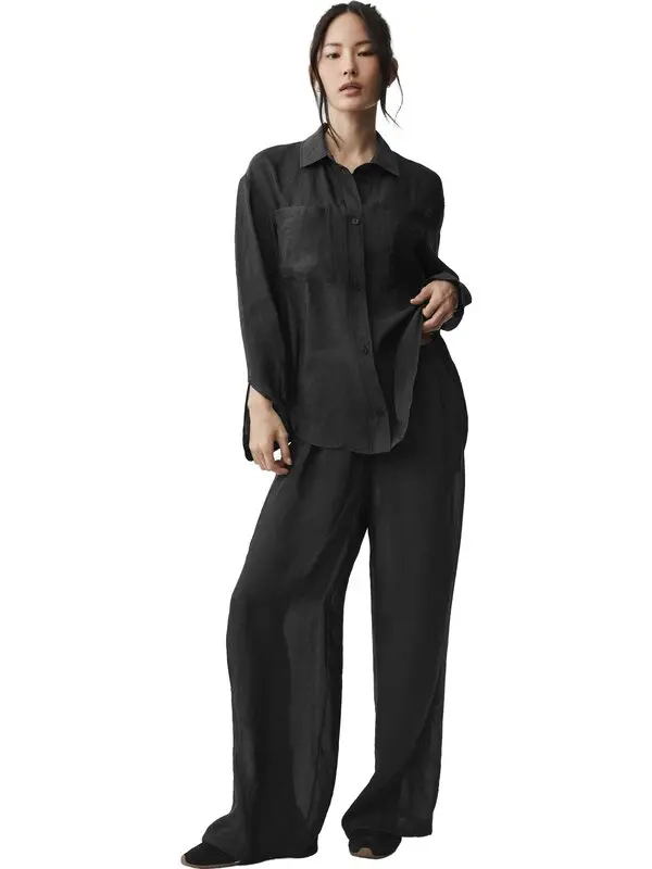 Alo Yoga Semi-sheer Golden Hour Button Down Long Sleeve Top - Black