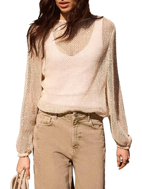 Mint Velvet Sequin Embellished Layered Balloon Sleeve Top - Neutral