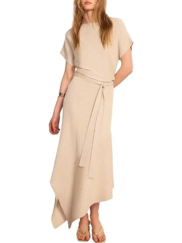 Mint Velvet Metallic Asymmetric Knit Midi Dress - Stone