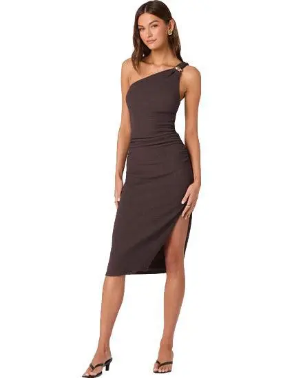 Astr The Label Candela One-shoulder Midi Dress - Espresso