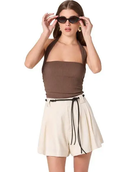 Astr The Label Pleated High-rise Shorts With Belt - Bone