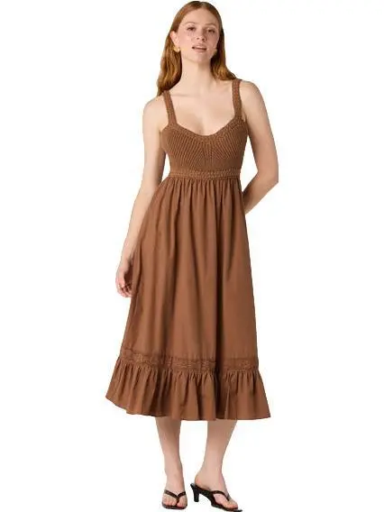 Astr The Label Jacquelin Crochet Open Back Midi Dress - Camel
