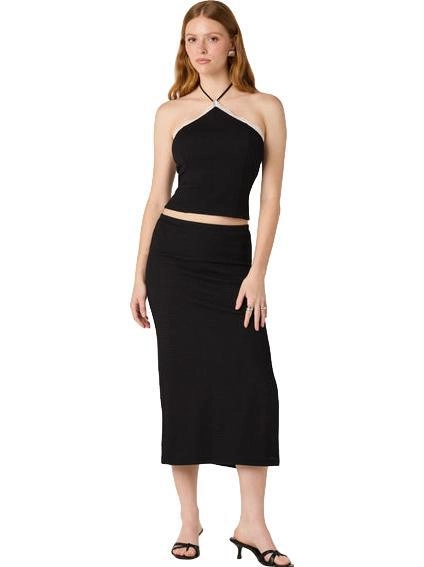 Astr The Label Milana Ribbed Knit Midi Skirt - Black