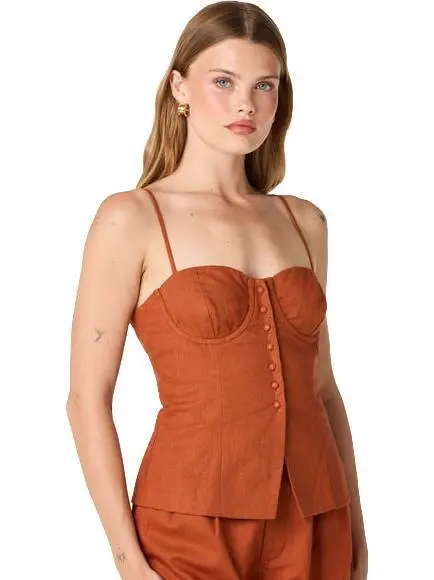 Astr The Label Koda Linen Bustier Crop Top - Rust