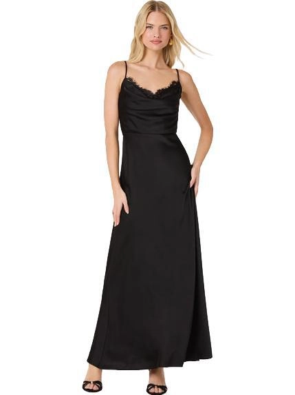 Astr The Label Annette Cowl Neck Lace Trim Maxi Dress - Black