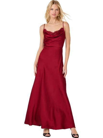 Astr The Label Annette Cowl Neck Lace Trim Maxi Dress - Wine