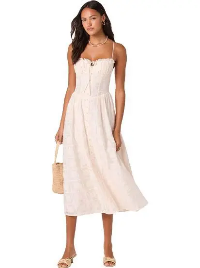 Astr The Label Aubrey Eyelet Embroidered Sweetheart Midi Dress - Blush