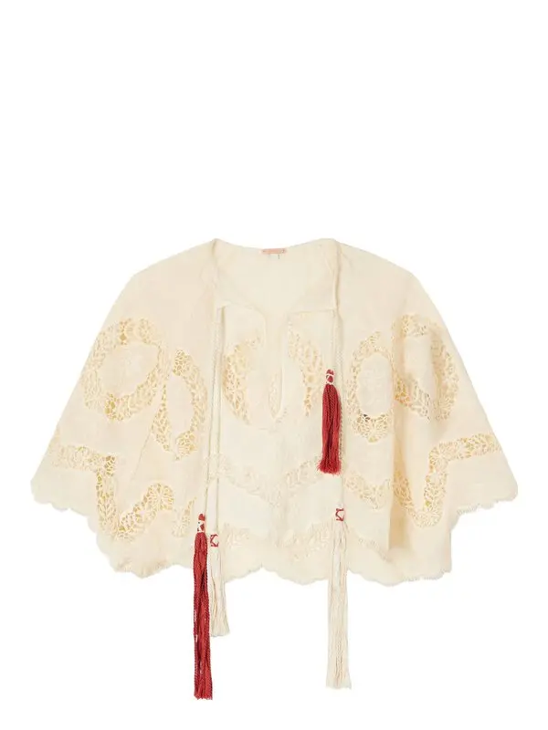 Johanna Ortiz Sun Tides Tasseled Broderie Anglaise Cotton-blend Top - Neutrals