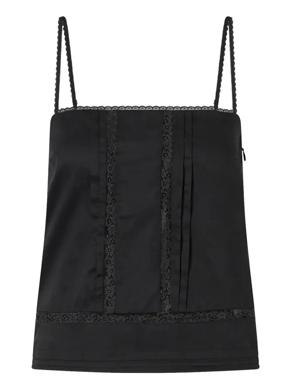 Staud Corinna Lace-trimmed Cotton Top - Black