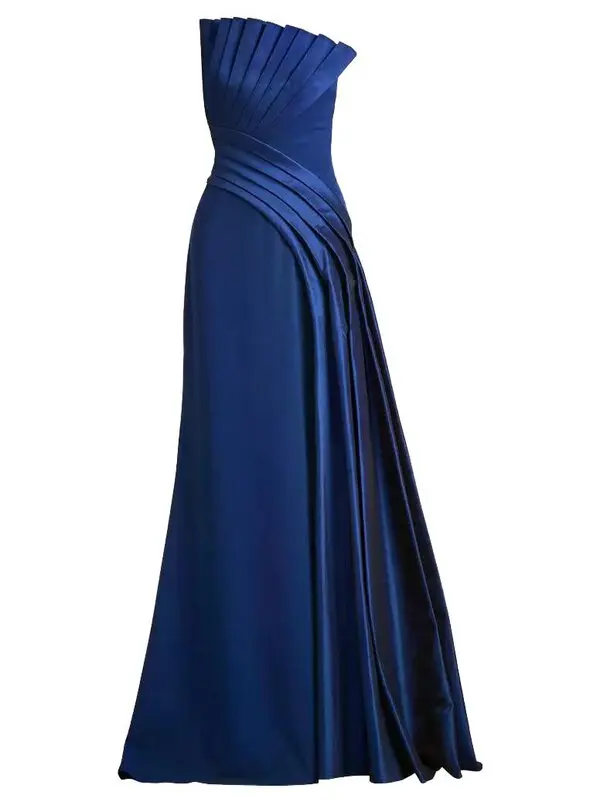 Tadashi Shoji Pleated Strapless Maxi Dress - Blue