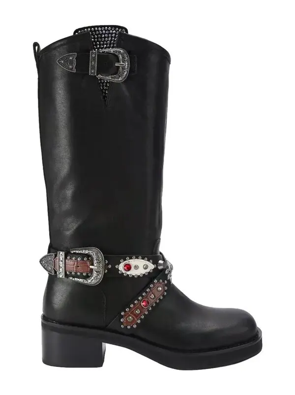 Kurt Geiger Western Studded Biker Boots - Black