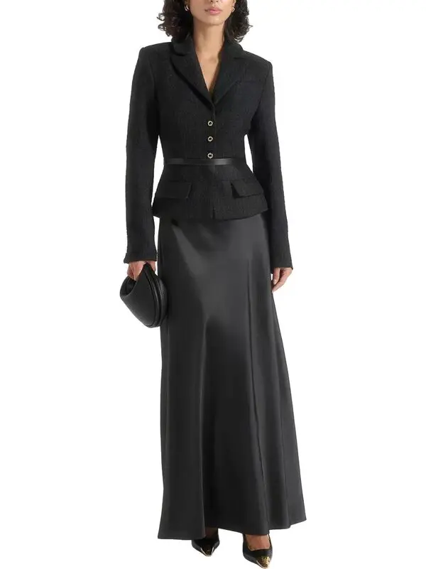 Manière De Voir Manier De Voir Boucle And Satin Belted Maxi Dress - Black