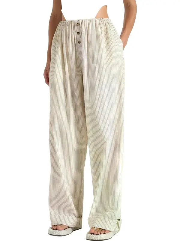 Manière De Voir Ivanna Elasticated Wide Leg Striped Cotton Trousers - Neutrals