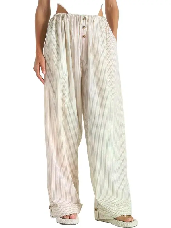 Manière De Voir Ivanna Elasticated Wide Leg Striped Cotton Trousers Cream - Neutrals