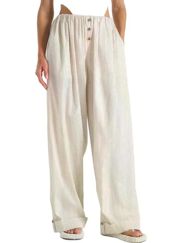 Manière De Voir Striped Cotton Trousers - Neutrals