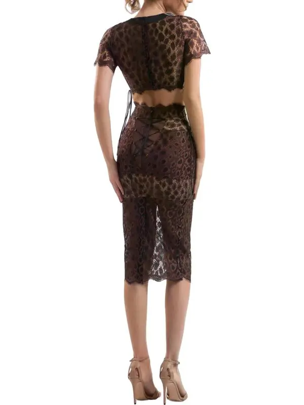 IMROSKA Leopard Print Lace-up Cropped Blouse - Brown