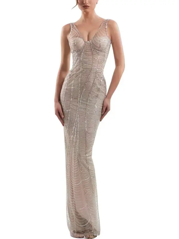 IMROSKA Embellished Maxi Dress - Neutrals