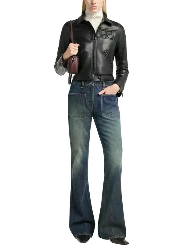 COURREGES Leather Logo Detail Jacket - Black