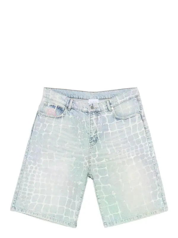 BLUE SKY INN Crocodile-effect Heavy-wash Shorts - Blue