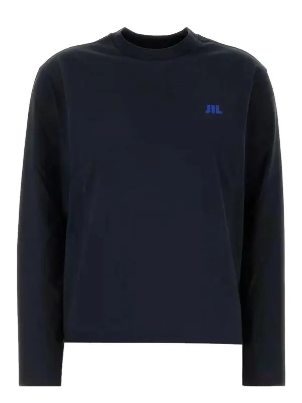 JIL SANDER Logo Embroidered Long Sleeve T-shirt - Blue