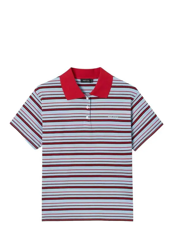 TOUT A COUP Striped Short-sleeve Polo Shirt - Blue