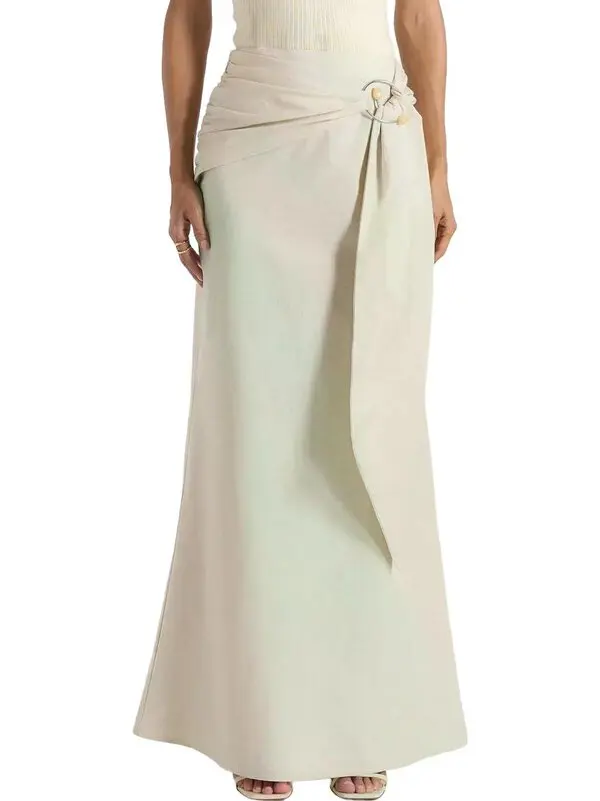 Manière De Voir Manière De Voir Natural Linen Asymmetric Wrap Maxi Skirt - Neutrals