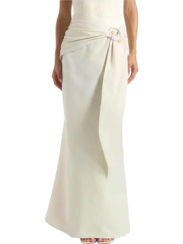 Manière De Voir Holly In Natural Linen Asymmetric Wrap Tie Maxi Skirt - Neutrals