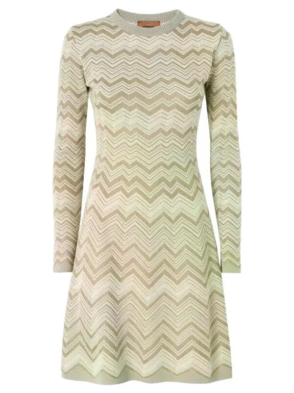 Missoni Zigzag Knit Long Sleeve Dress - Neutrals