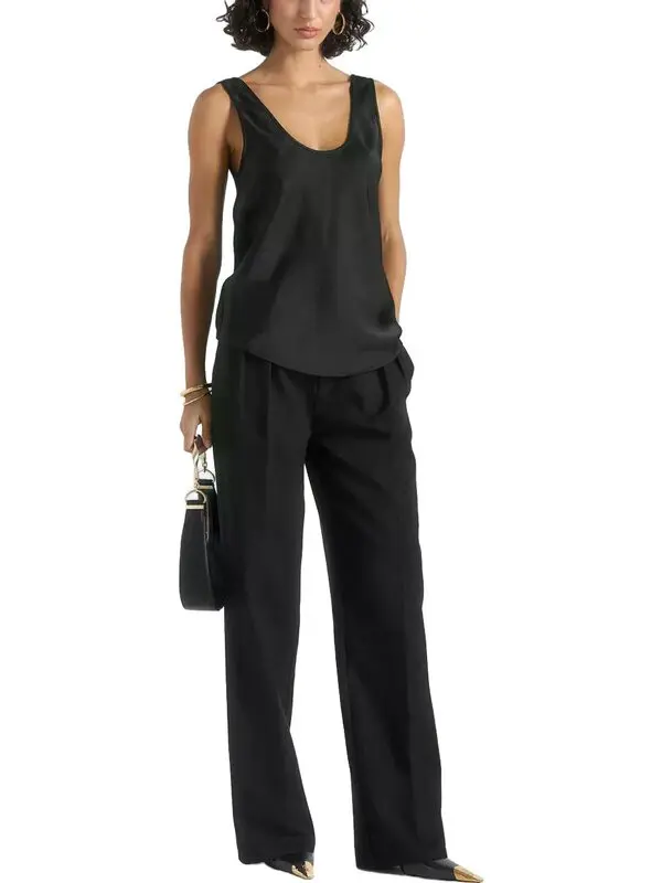 Manière De Voir Mathilda Satin Scoop-neck Open-back Tank Top - Black