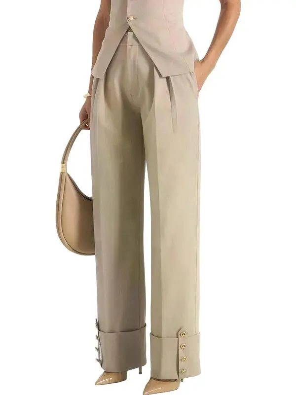 Manière De Voir Darlene Turn-up Detail Tailored Twin Pleat Pants - Neutrals