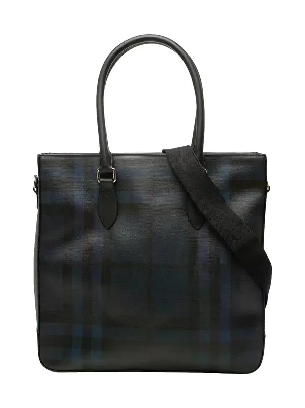 Burberry Check Coated Canvas Kenneth Satchel - Blue