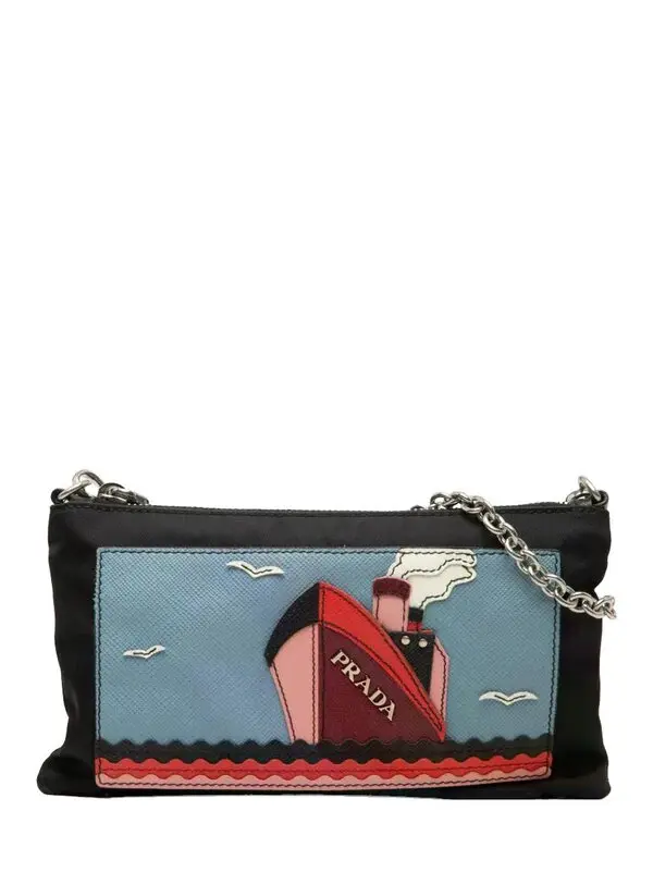 Prada Tessuto And Saffiano Ship Chain Pochette Shoulder Bag - Blue
