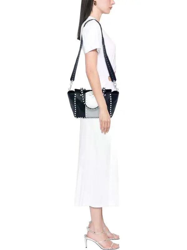Valentino Garavani Small Bicolor Leather Rockstud Tote Satchel - Blue