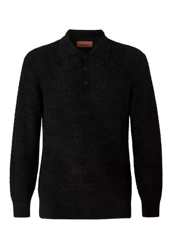 Missoni Long-sleeve Cotton And Wool Chevron Polo Shirt - Black
