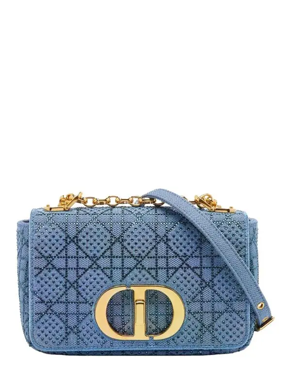 Dior Metallic Lurex Caro Cannage Shoulder Bag - Blue