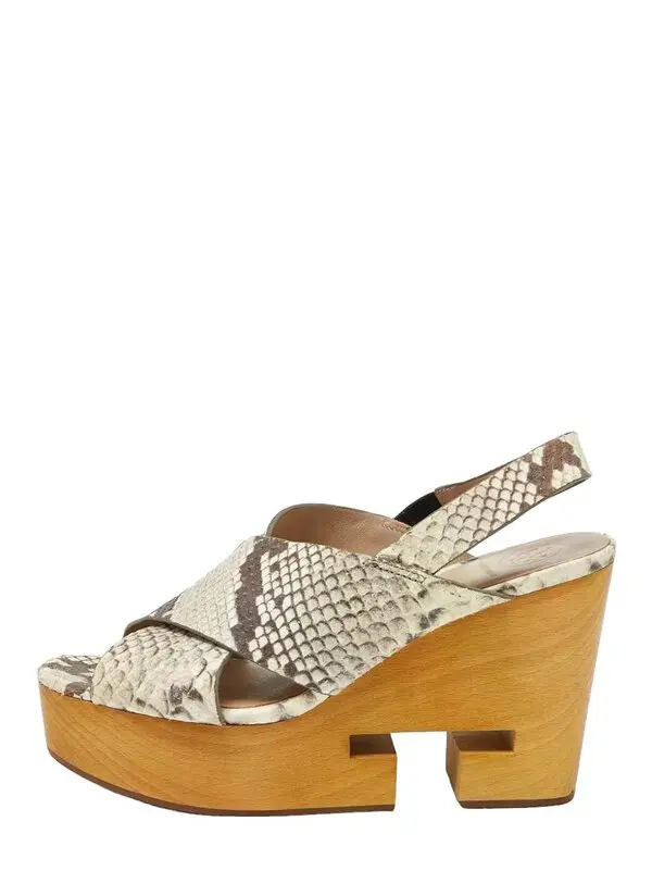 Tory Burch Python-embossed Cork Wedge Sandals - Neutrals