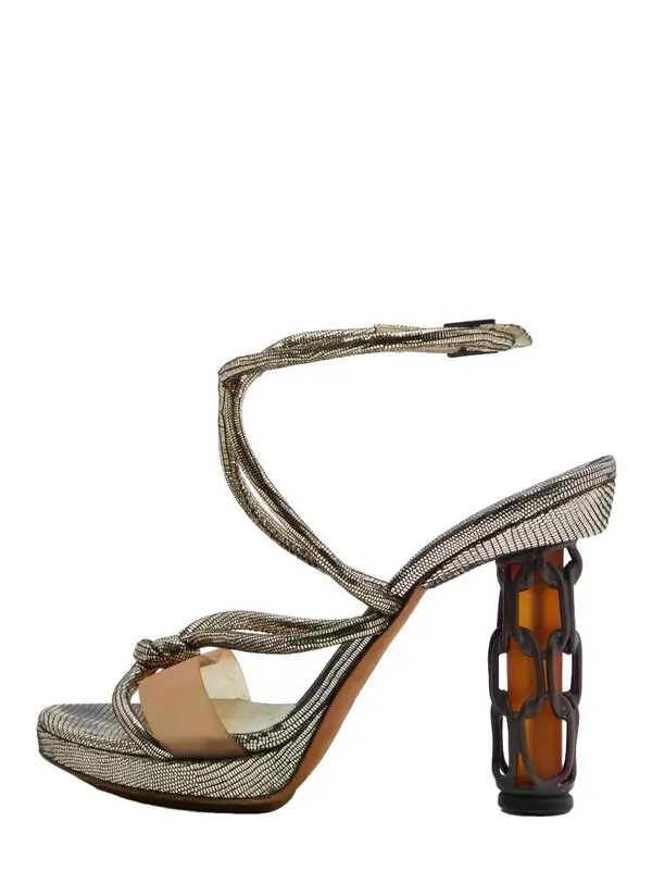 Fendi Lizard-embossed Chain-cage High-heeled Sandals - Grey