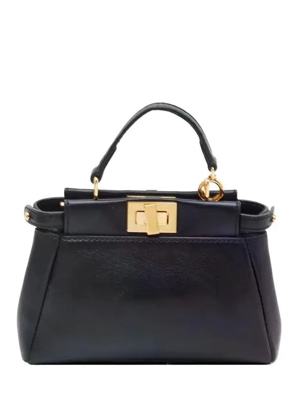 Fendi Micro Peekaboo Leather Tote Bag - Black