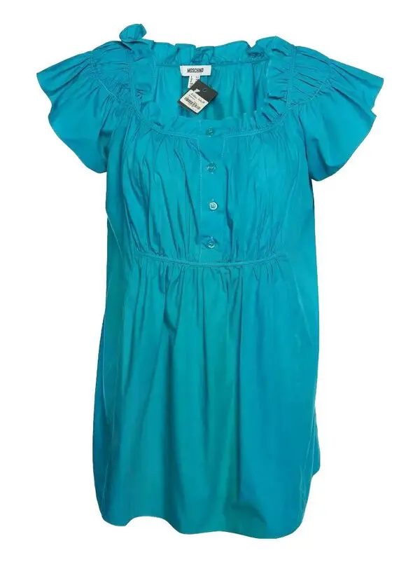 Moschino Square Neck Ruffle Detail Top - Blue