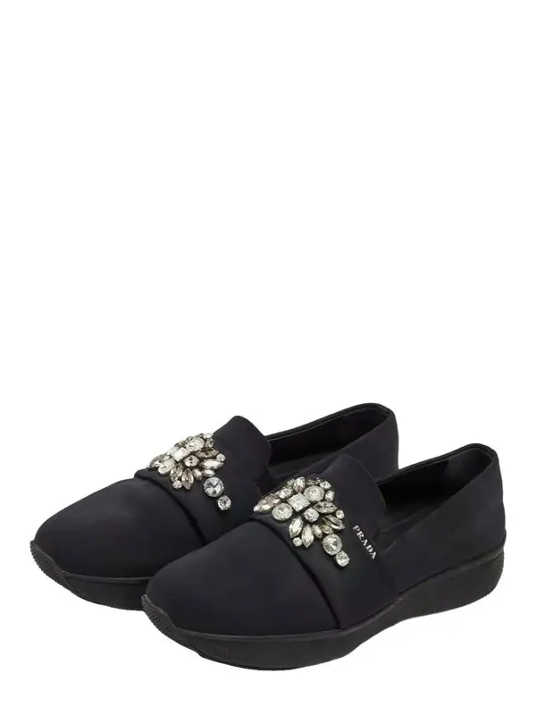 Prada Crystal Embellished Slip-on Sneakers - Black