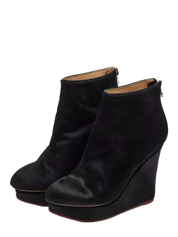 CHARLOTTE OLYMPIA Calf Hair Platform Wedge Ankle Boots - Black